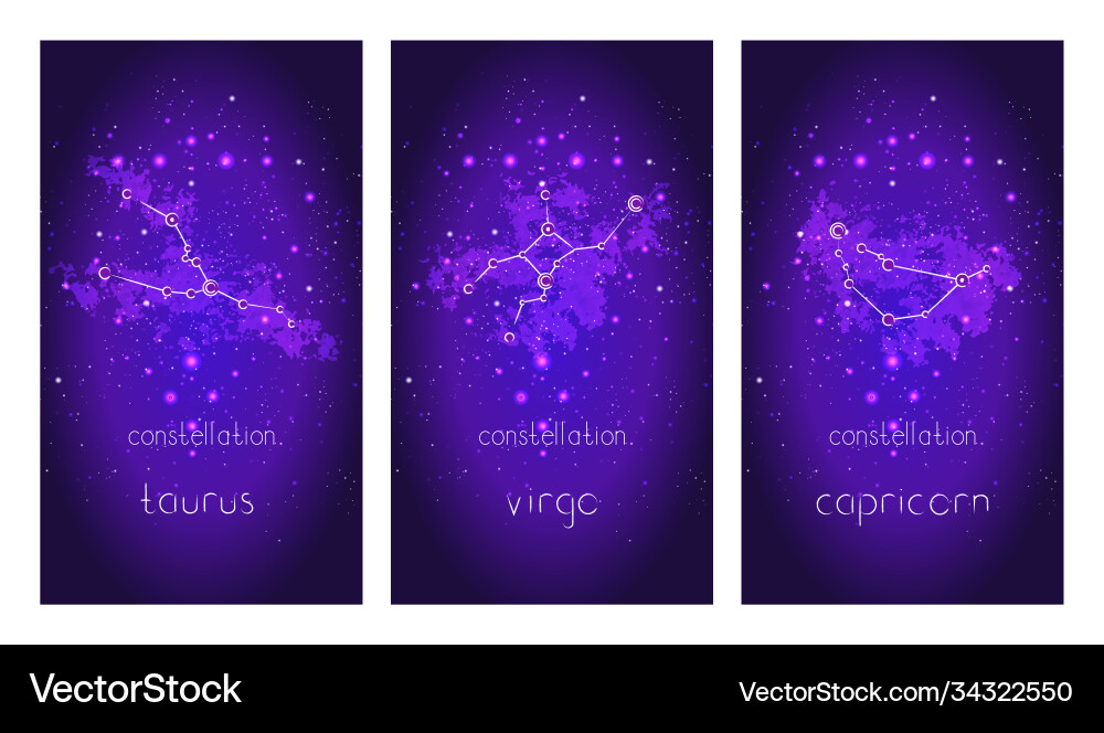 Set three cards with zodiac constellations Vector Image