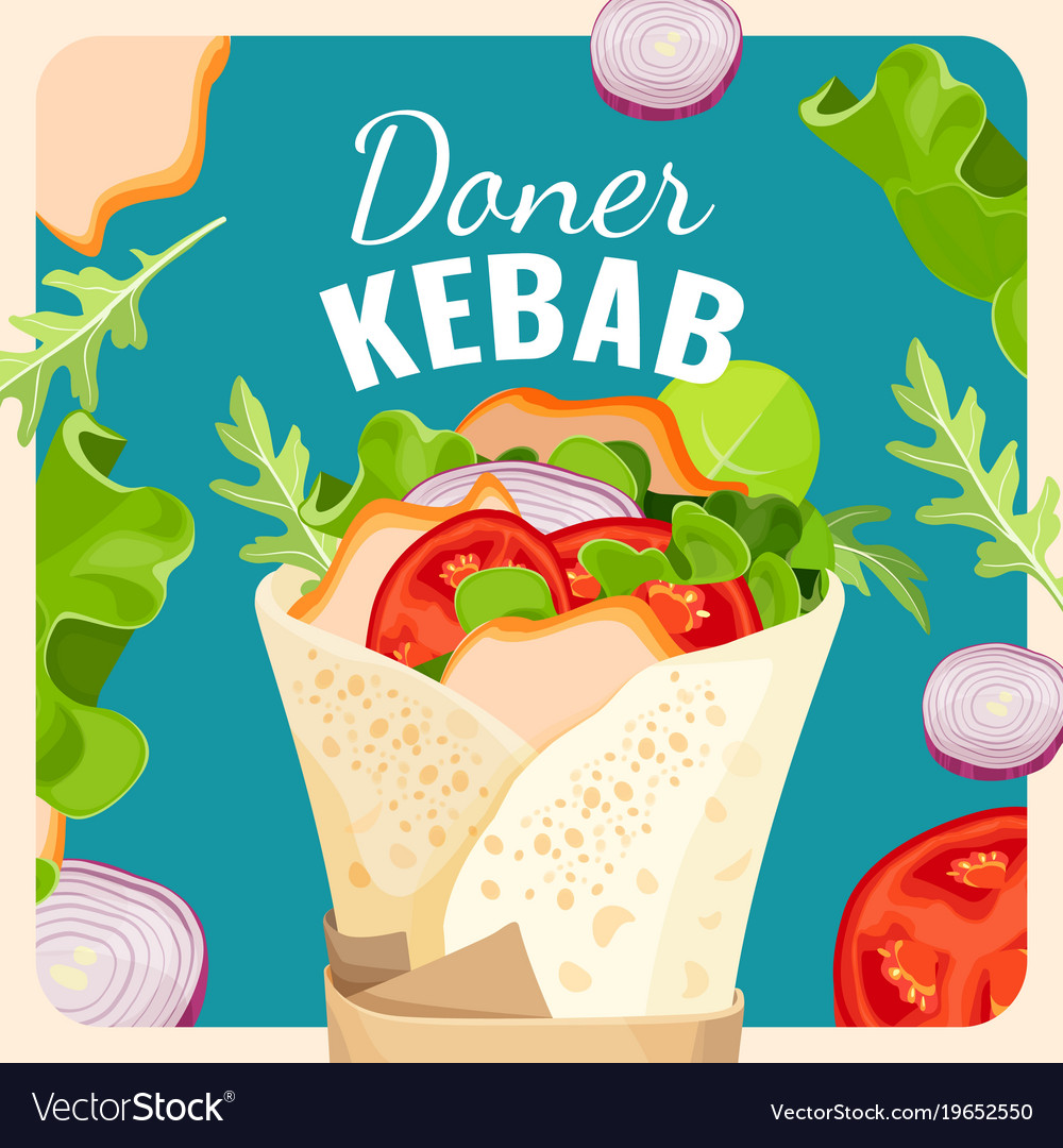 Tasty doner kebab with chicken and vegetables Vector Image