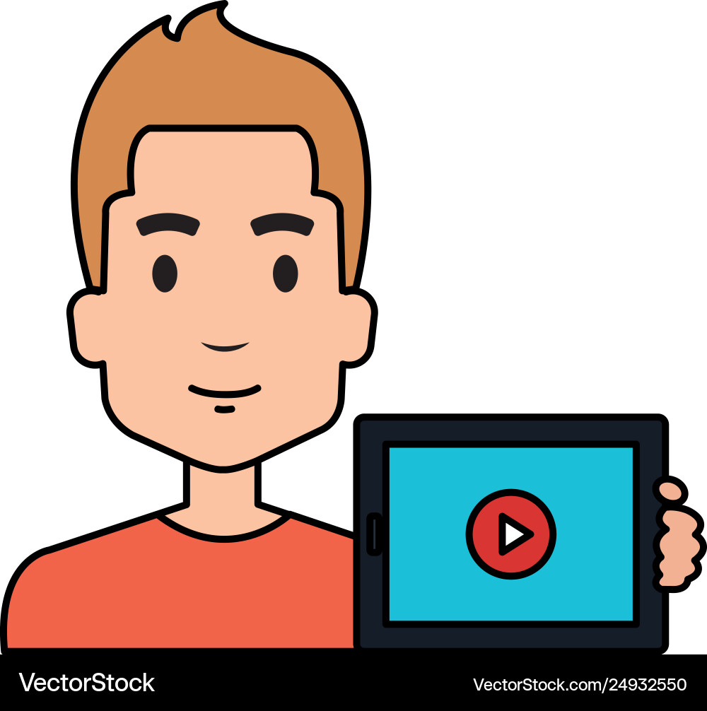 Young man with tablet avatar character Royalty Free Vector