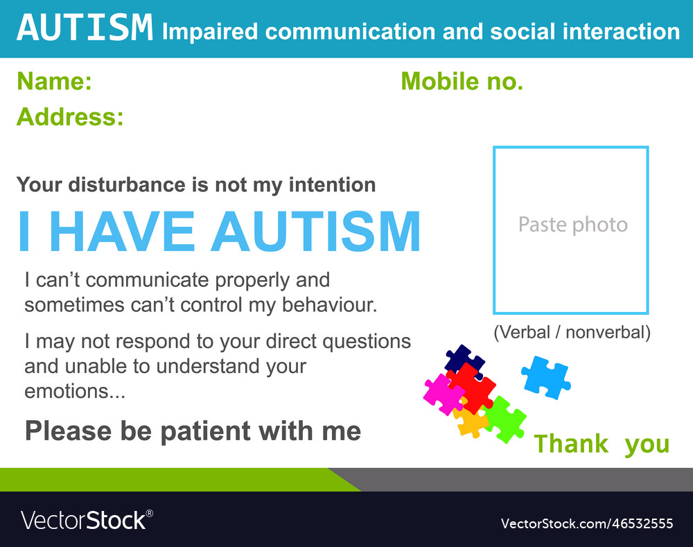Autism id card Royalty Free Vector Image - VectorStock