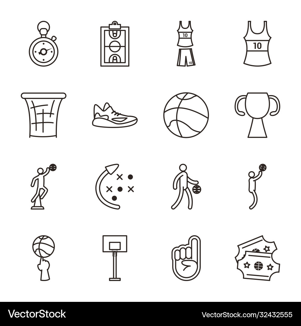 Basketball line style icon set design Royalty Free Vector