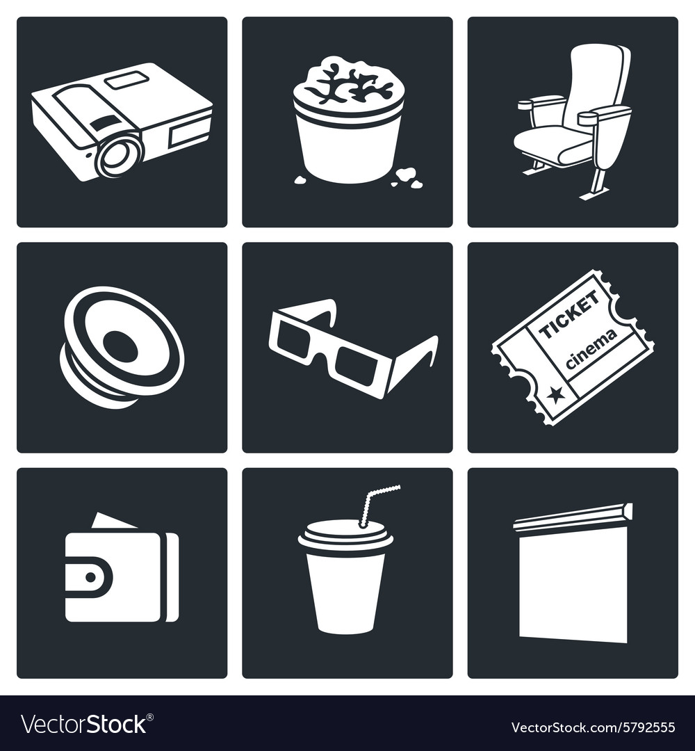 Cinema Hall Icons Set Royalty Free Vector Image