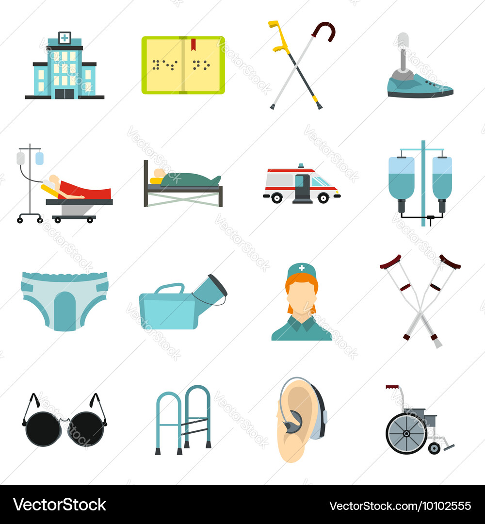 Disabled people care icons set flat style Vector Image