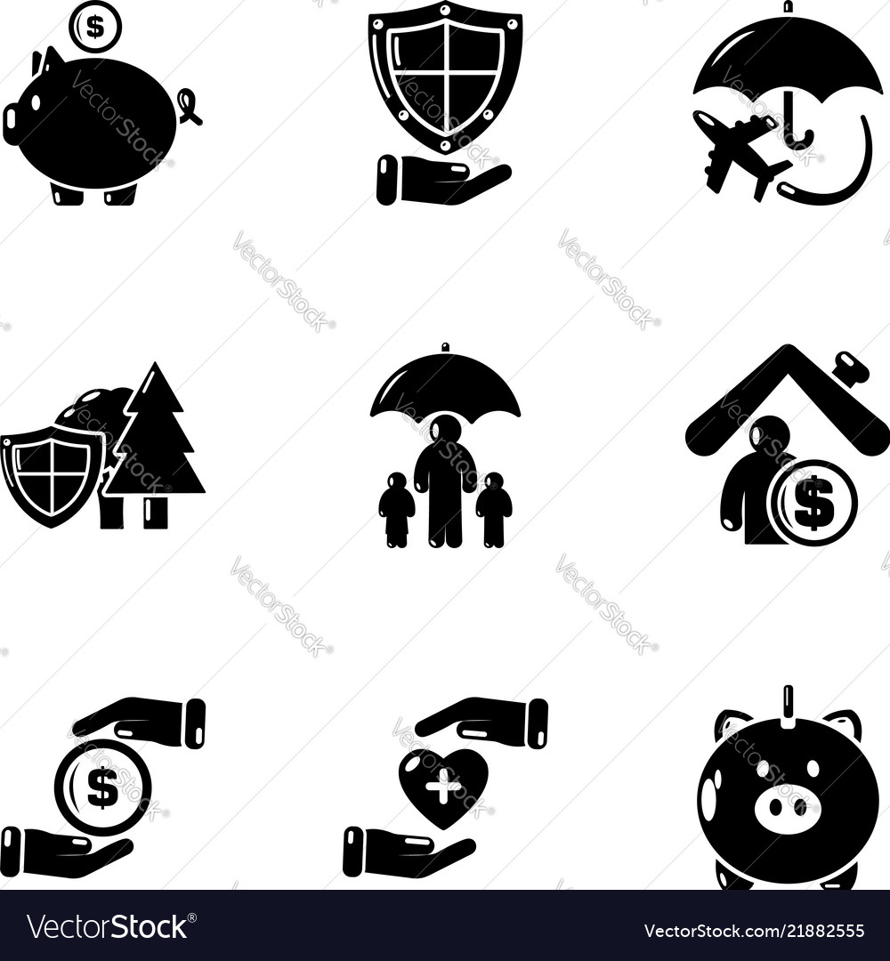Financial system icons set simple style Royalty Free Vector