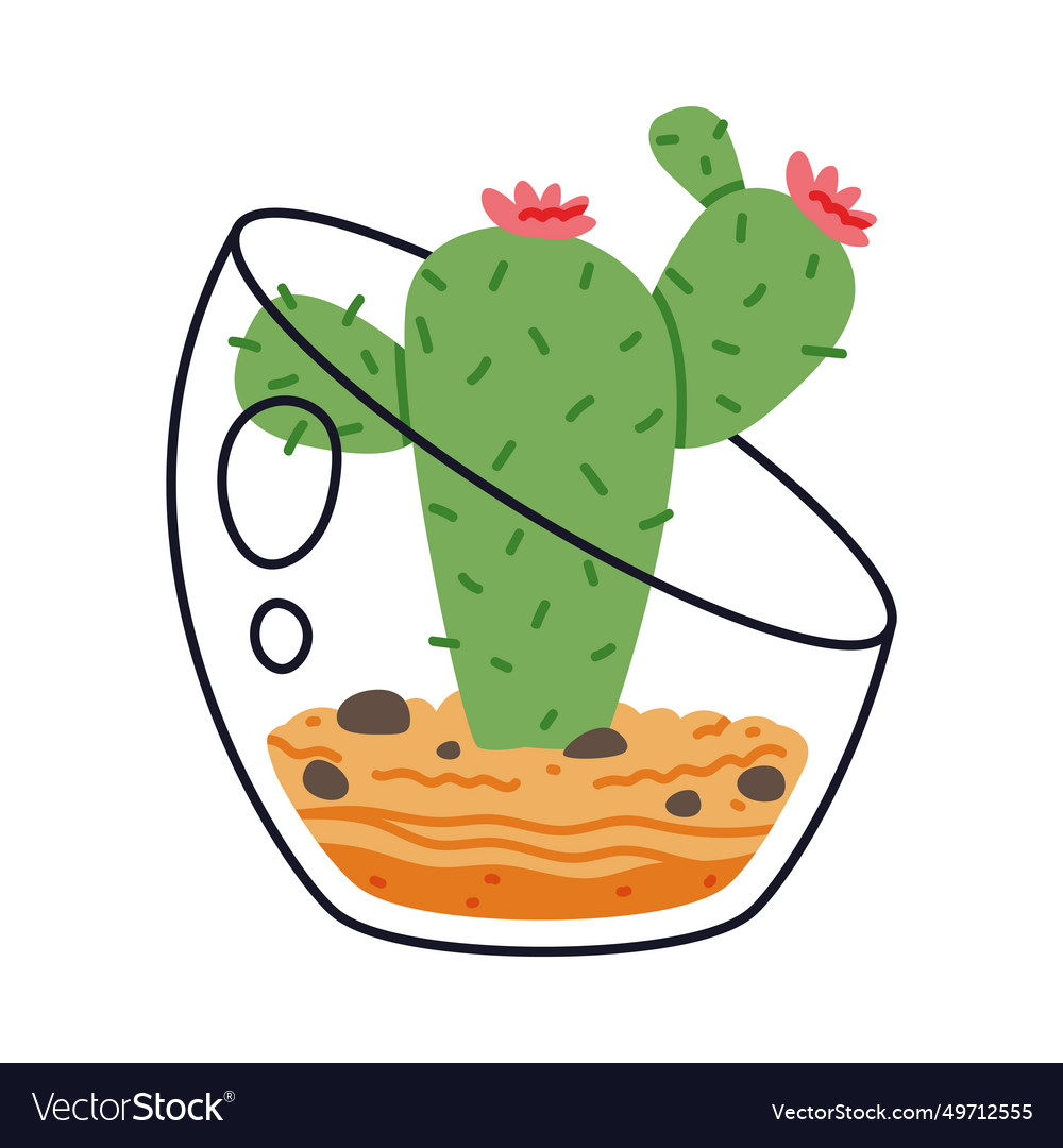 Home florarium with cactus plant in glass Vector Image
