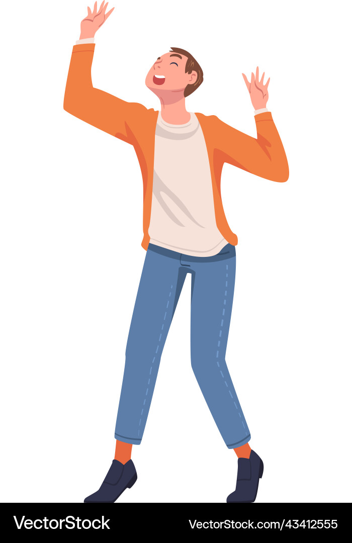Man character screaming feeling joy and excitement
