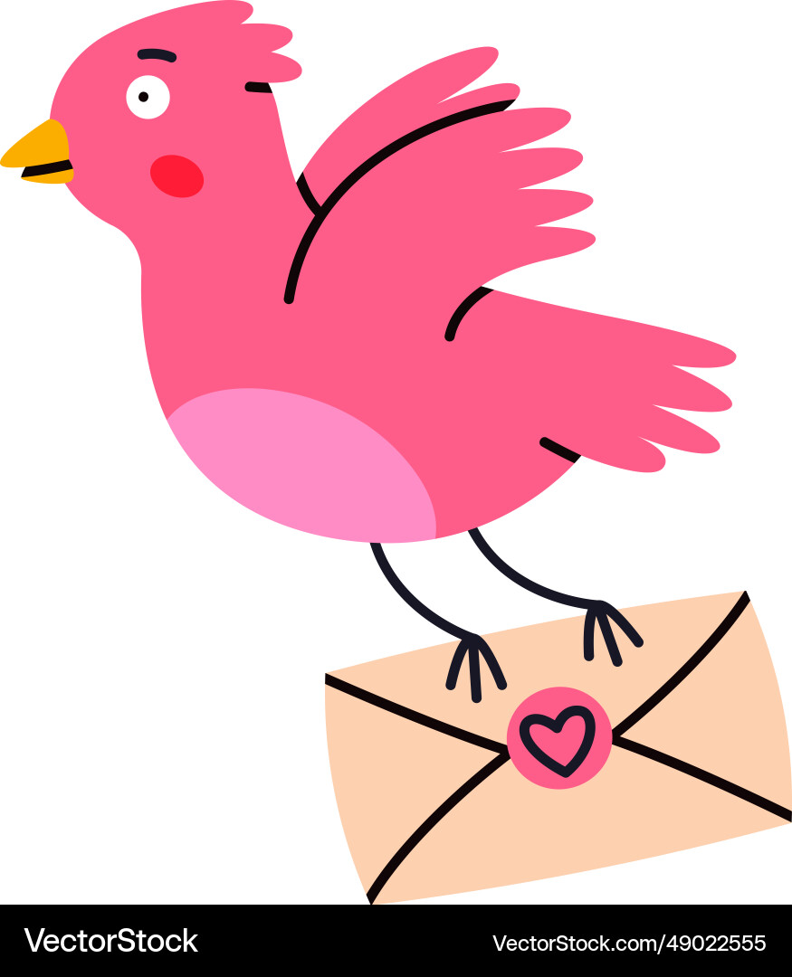 Pink bird carry letter envelope flying with post Vector Image