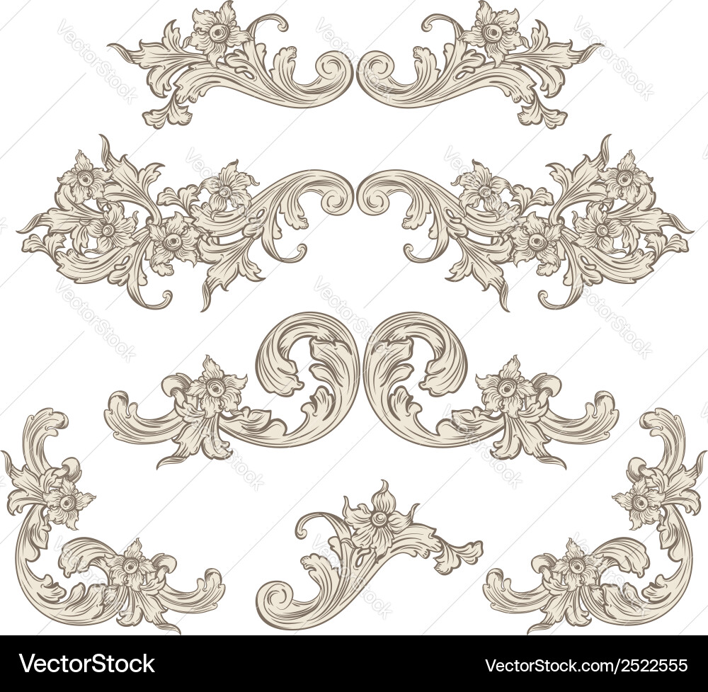 Set of calligraphic elements vintage baroque Vector Image