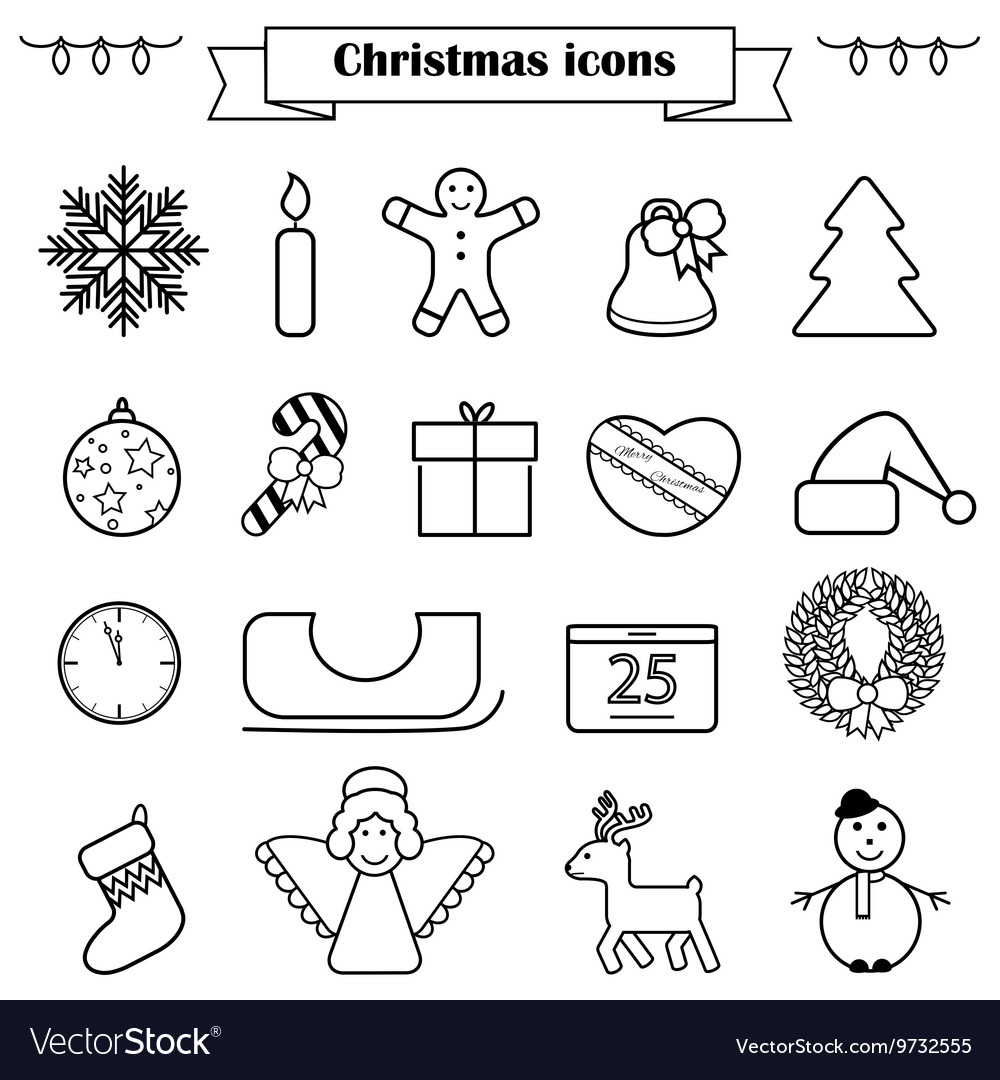 Set of line Christmas icons isolated Royalty Free Vector