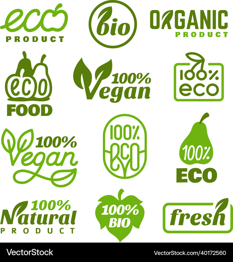 Bio labels set eco fresh tag with leaf organic Vector Image