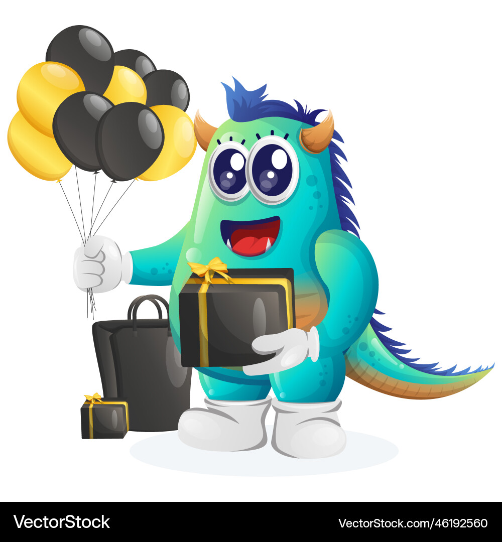 Cute blue monster holding gift box celebrate Vector Image