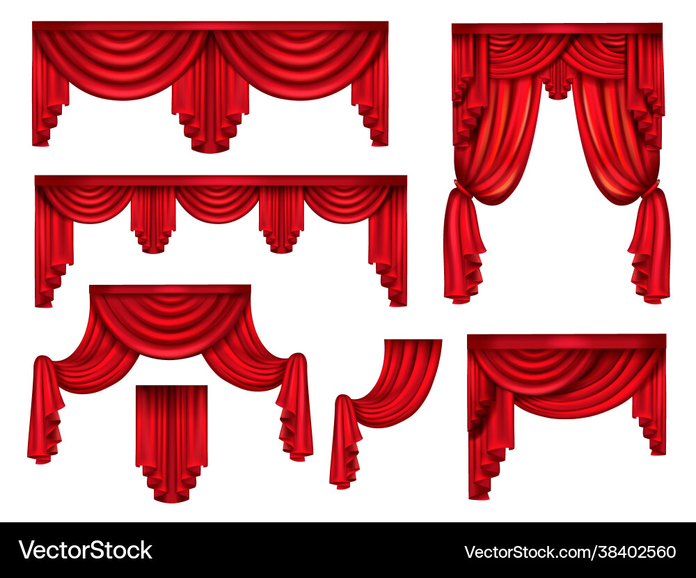 Red curtains or drapery realistic set Royalty Free Vector