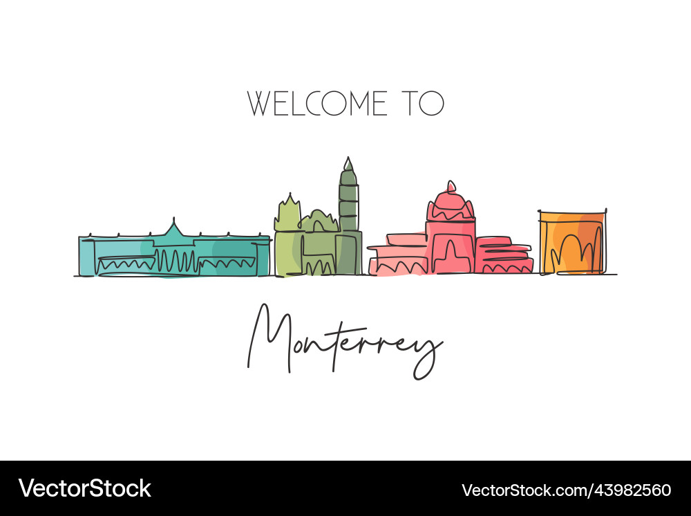 Single continuous line drawing of monterrey Vector Image