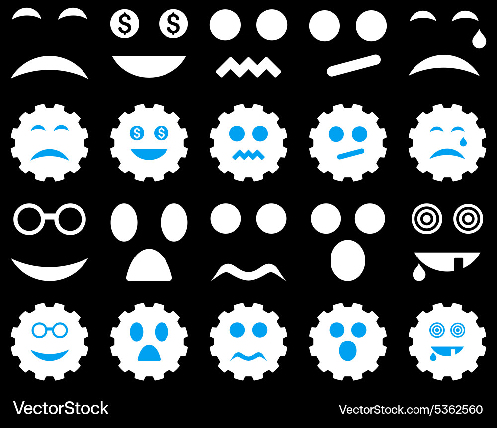 Tool gear smile emotion icons Royalty Free Vector Image