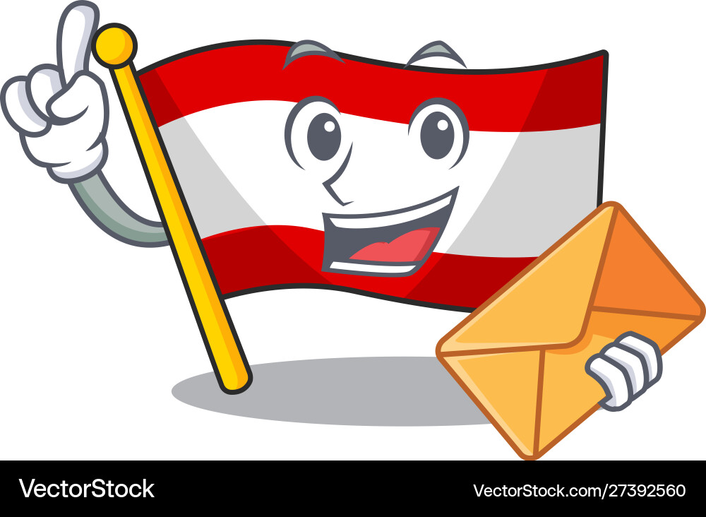 With envelope flag austria flying at cartoon pole Vector Image