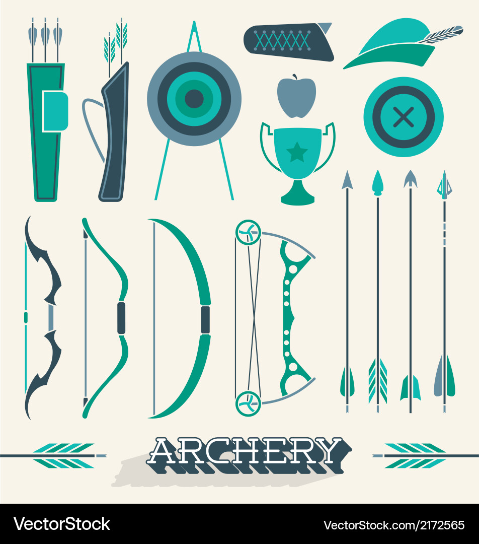 Archery icons and silhouettes Royalty Free Vector Image