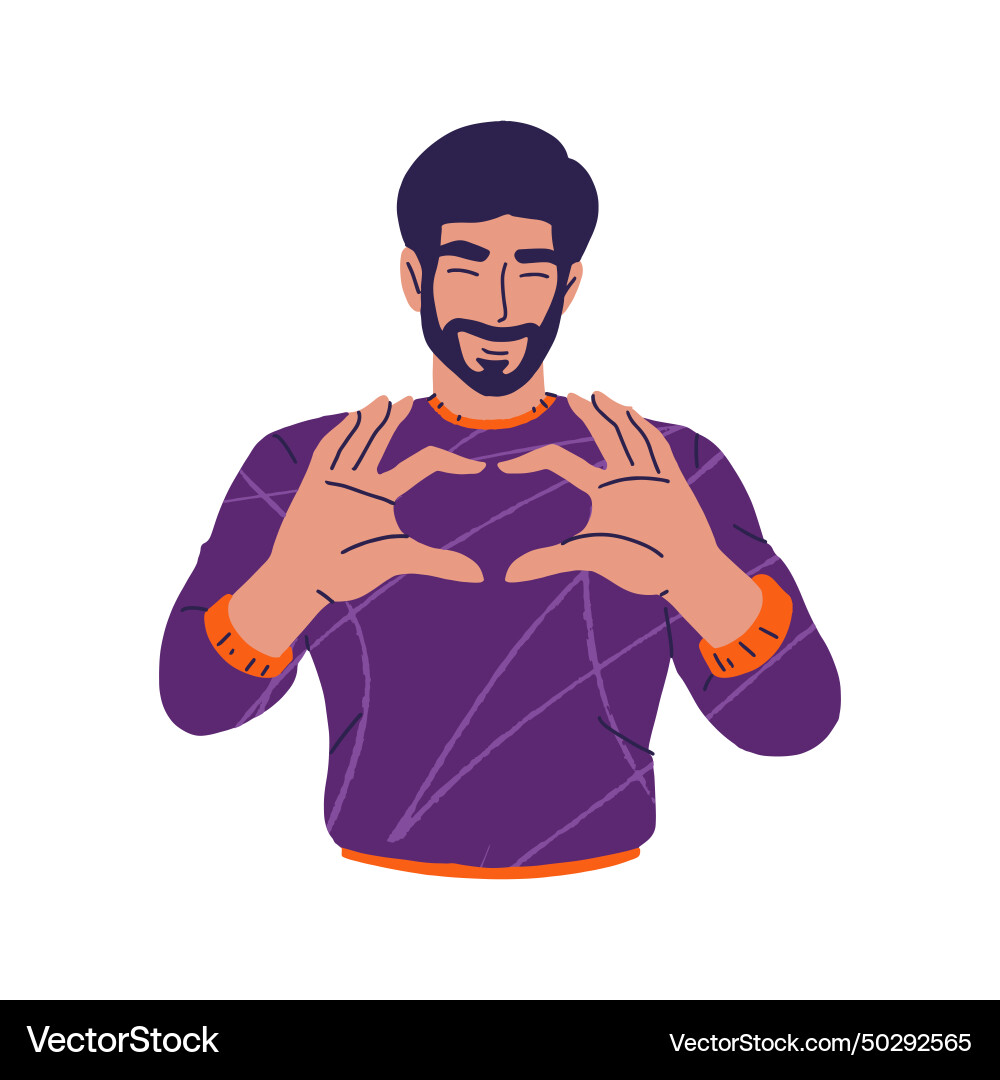 Bearded man make a heart sign flat style Vector Image