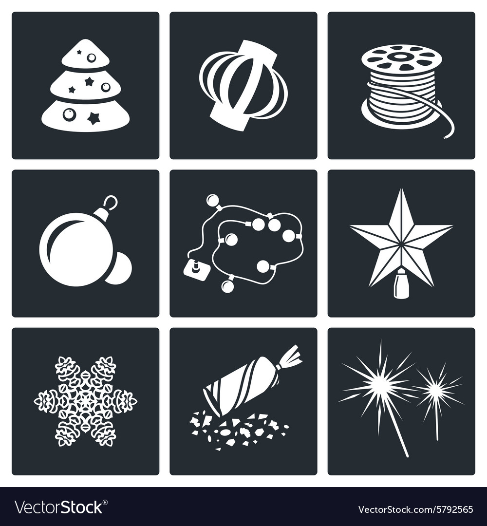 Christmas decorations icons set Royalty Free Vector Image