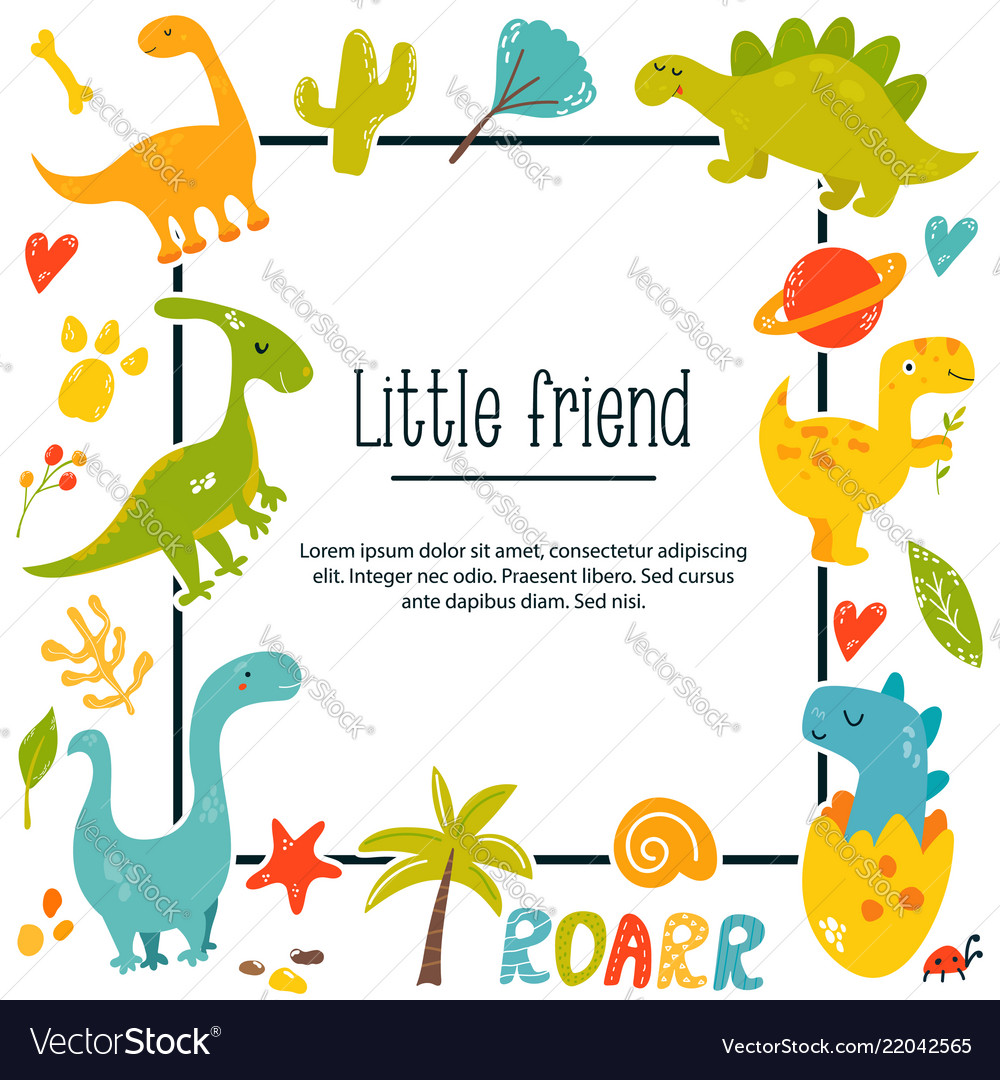 Dinos poster with bright characters and text Vector Image