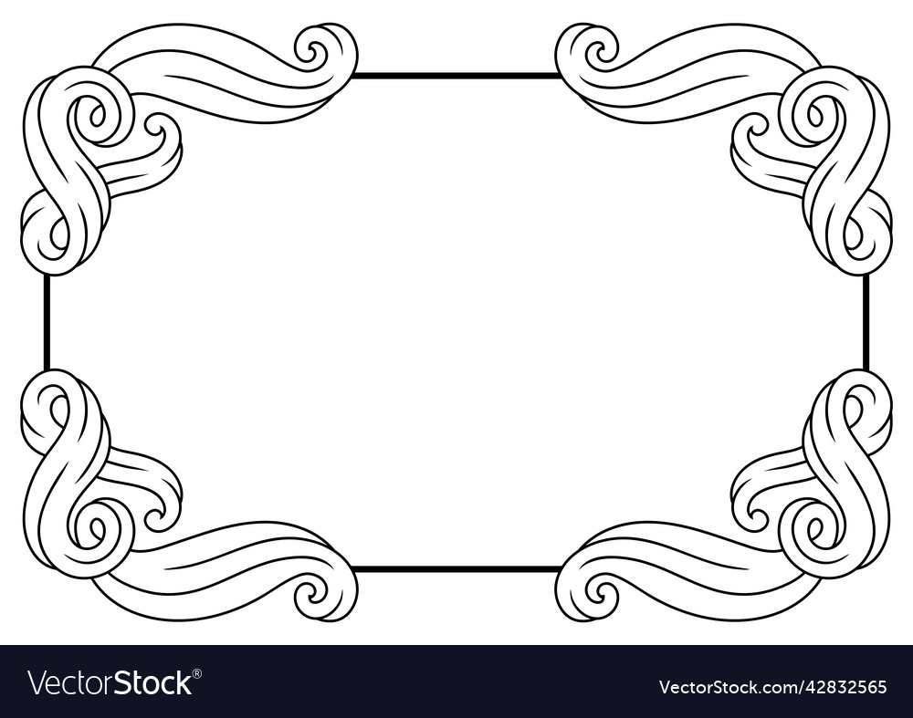 Frame With Wave Line Curls Monochrome Stripes Vector Image
