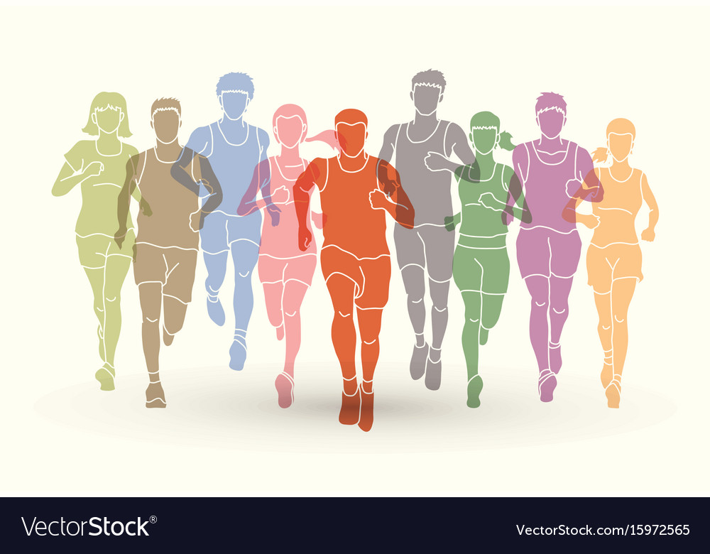 Marathon runners men and women running Royalty Free Vector