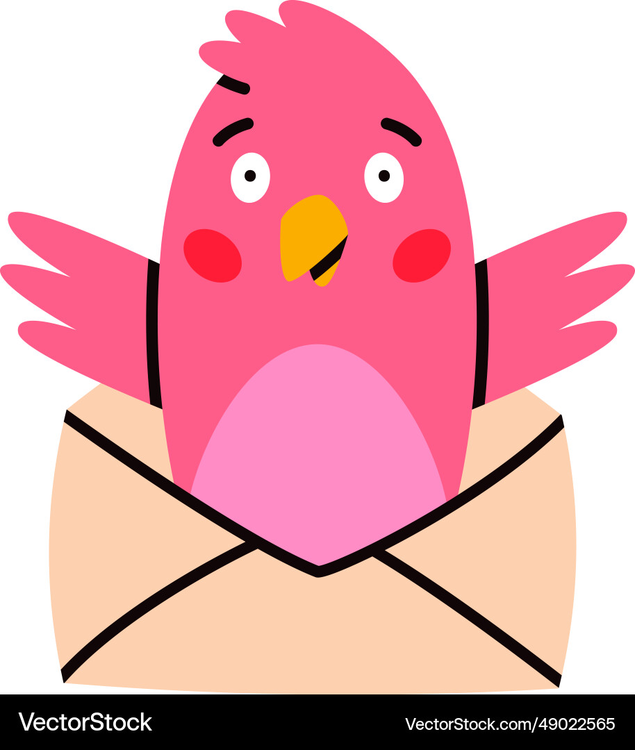 Pink bird carry letter envelope flying with post Vector Image