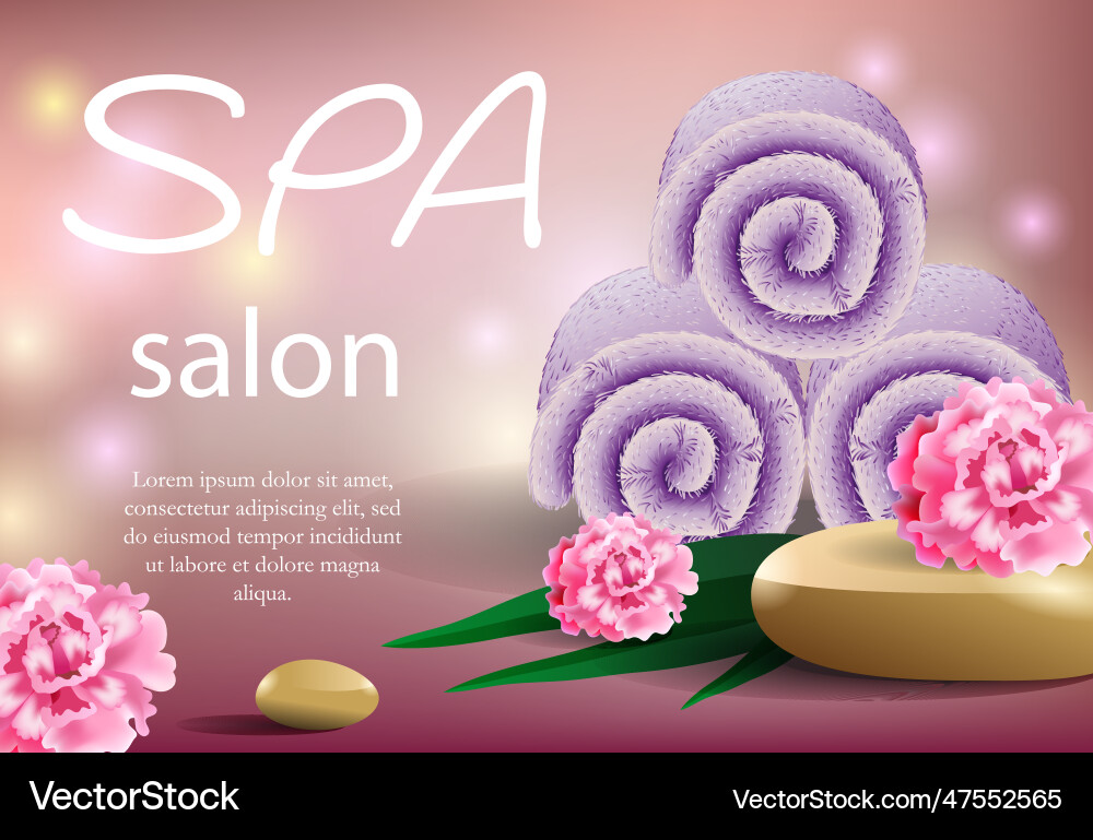 Spa salon lettering with rolled towels stacking Vector Image