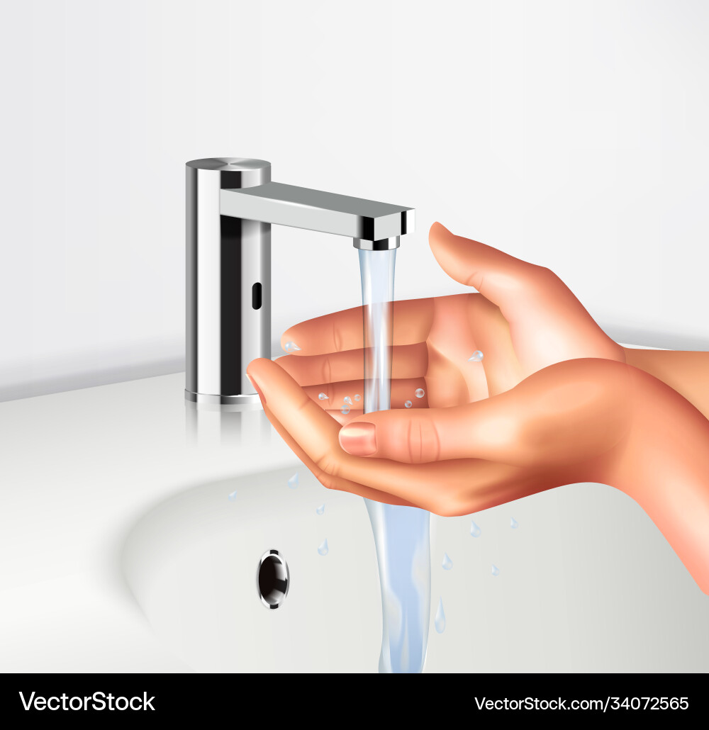 Water faucet with washing hands Royalty Free Vector Image