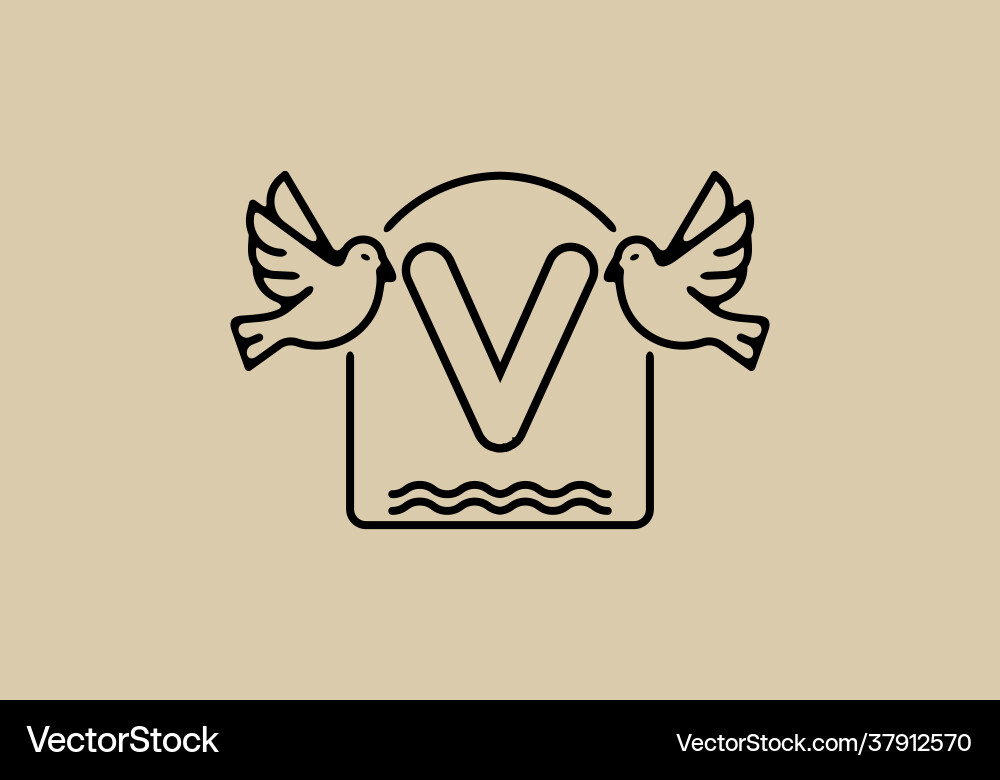 Black line art birds with v initial letter Vector Image