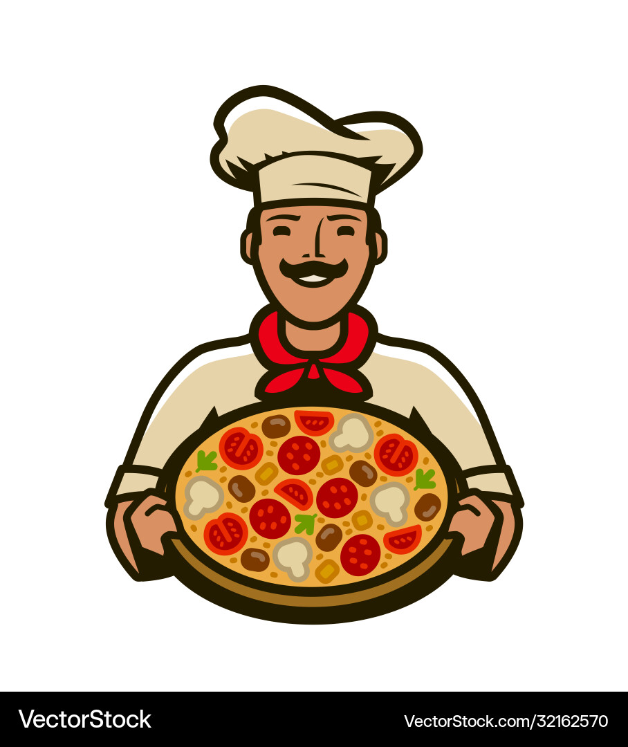 Chef with pizza logo menu design for cafe and Vector Image