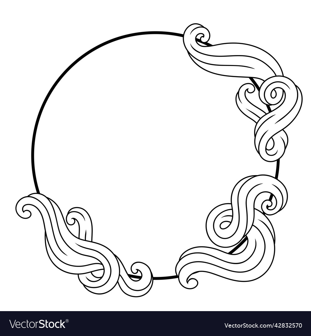 Frame With Wave Line Curls Monochrome Stripes Vector Image