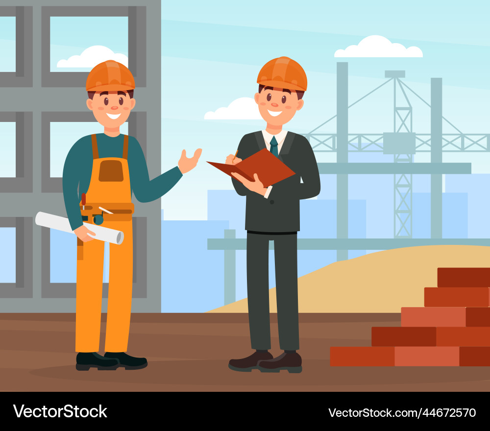 Happy man builder in hard hat and uniform Vector Image