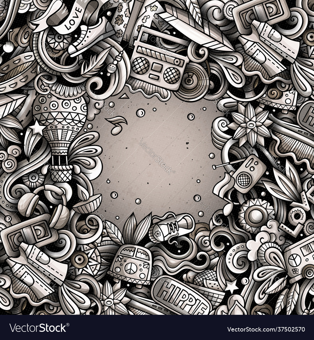 Hippie hand drawn doodles hippy frame card design Vector Image