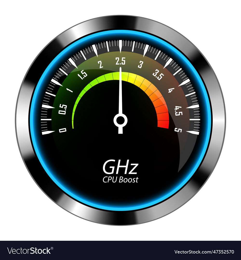 Overclocking the cpu clock speedometer Royalty Free Vector