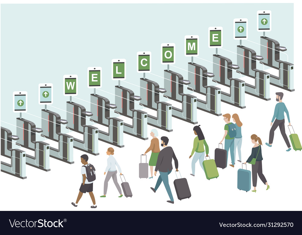 Passengers going through e-gates Royalty Free Vector Image