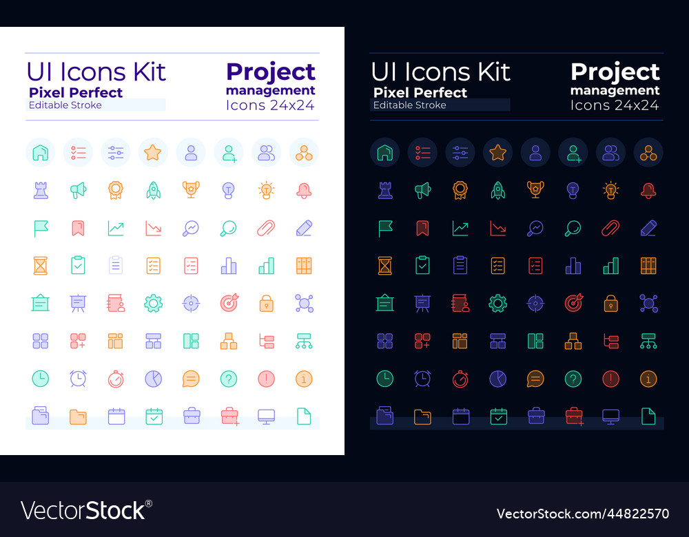 Project Management Pixel Perfect Ui Icons Set Vector Image