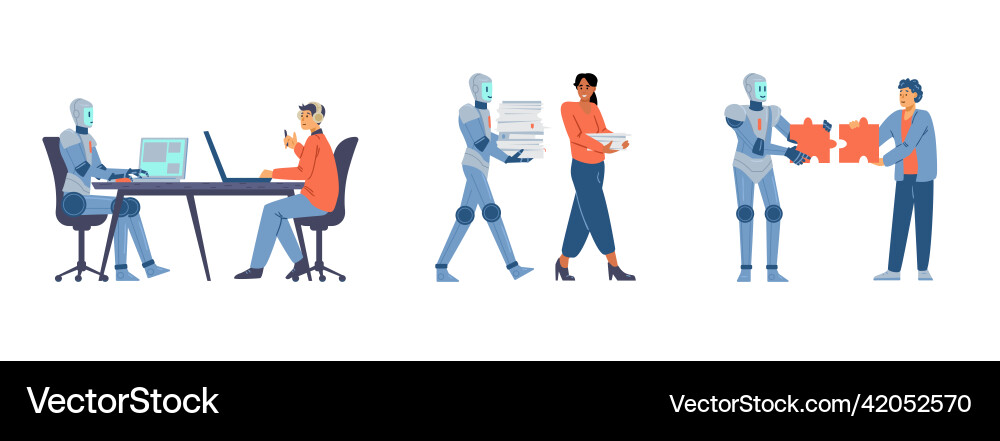 Robot employee helps to work in the office flat Vector Image