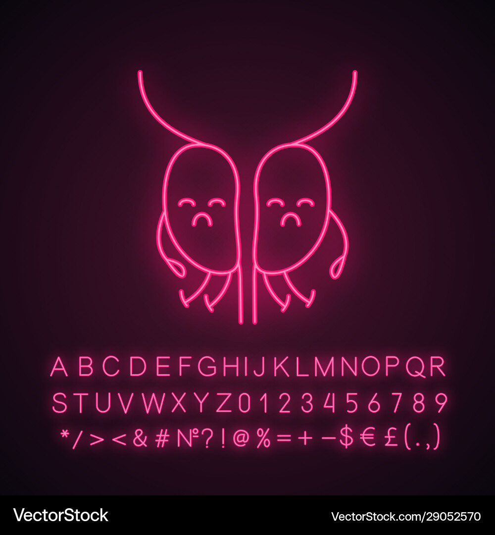 Sad prostate gland character neon light icon Vector Image