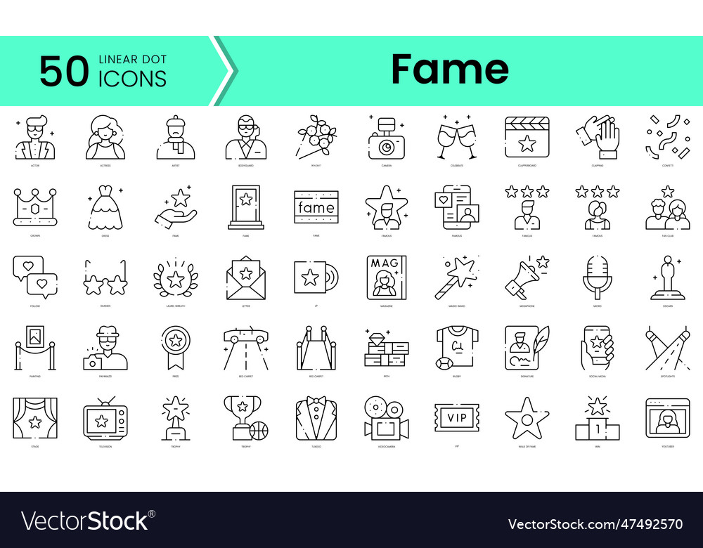 Set of fame icons line art style bundle Royalty Free Vector