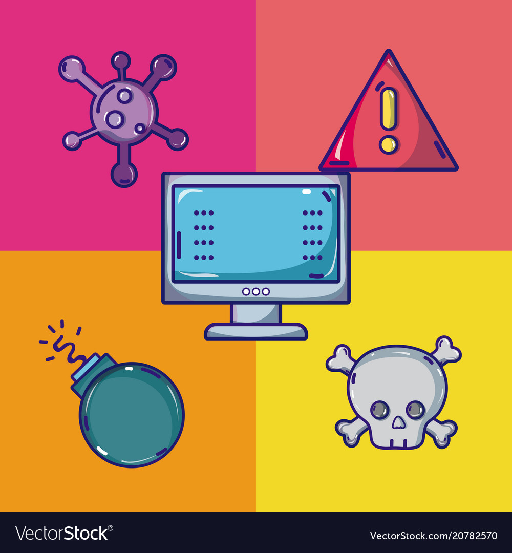 Set of virus and cybercrime cartoons Royalty Free Vector