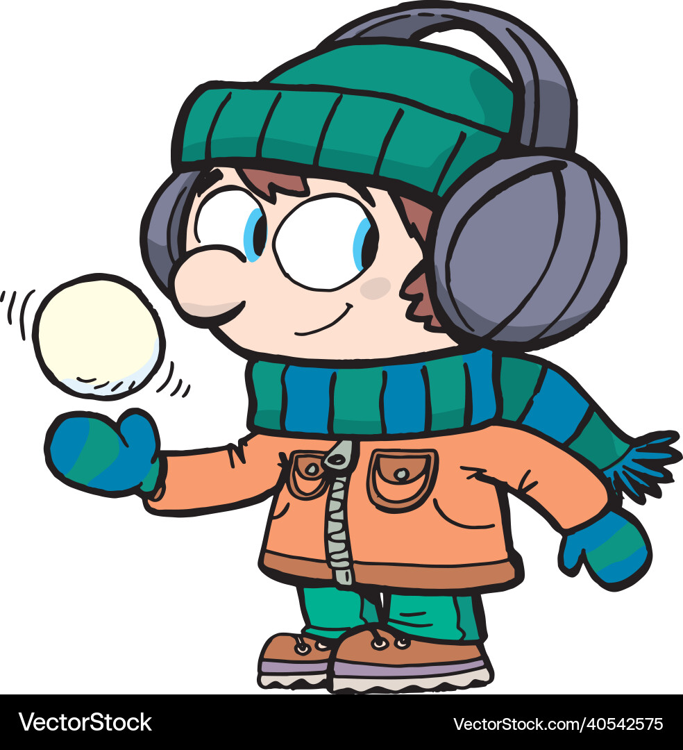 Boy throwing a snowball in his hand and playing Vector Image