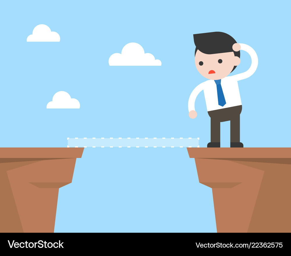 Businessman look to other side cliff finding Vector Image