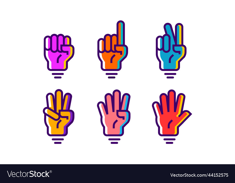 Colorful hand gesture count 1 2 3 4 and 5 Vector Image