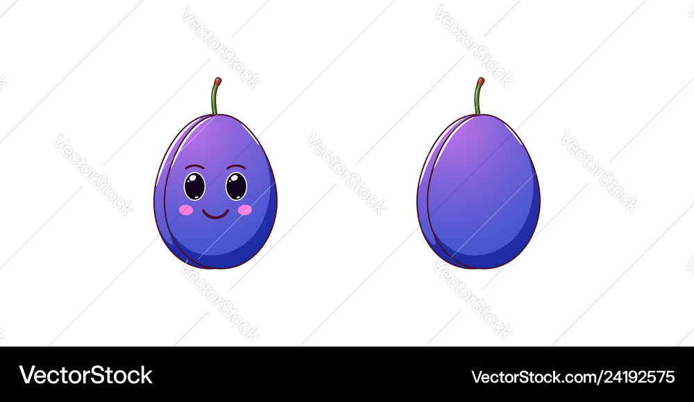 Cute kawaii plum cartoon ripe fruit Royalty Free Vector