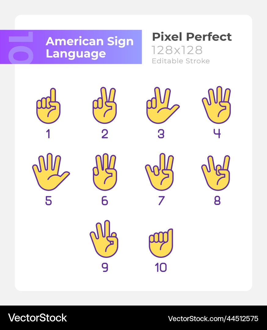 Digits in american sign language pixel perfect Vector Image