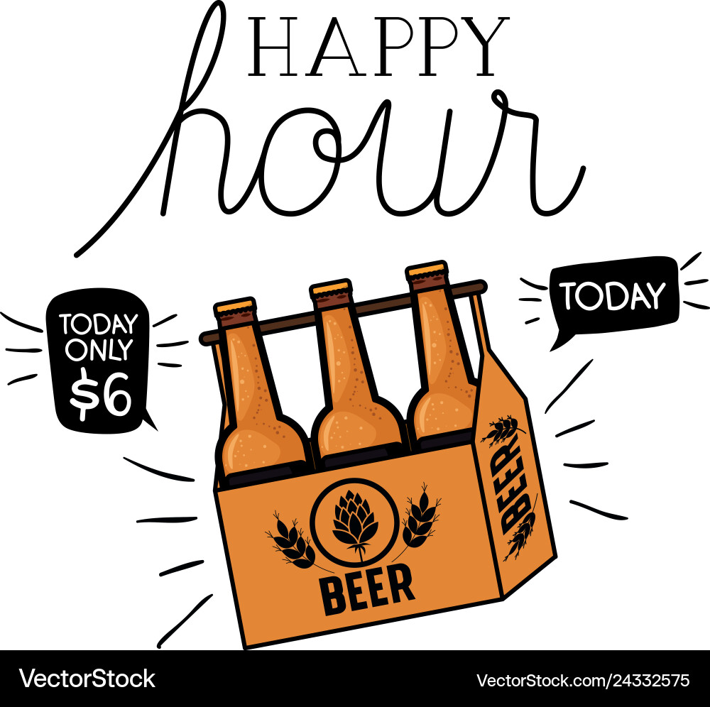 Happy hour label with beer isolated icon Vector Image