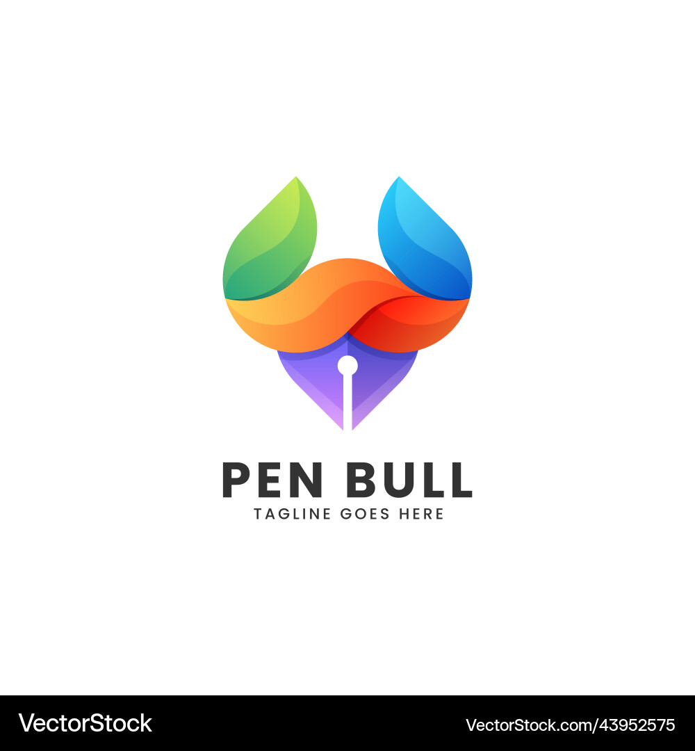 Logo pen bull gradient colorful style Royalty Free Vector
