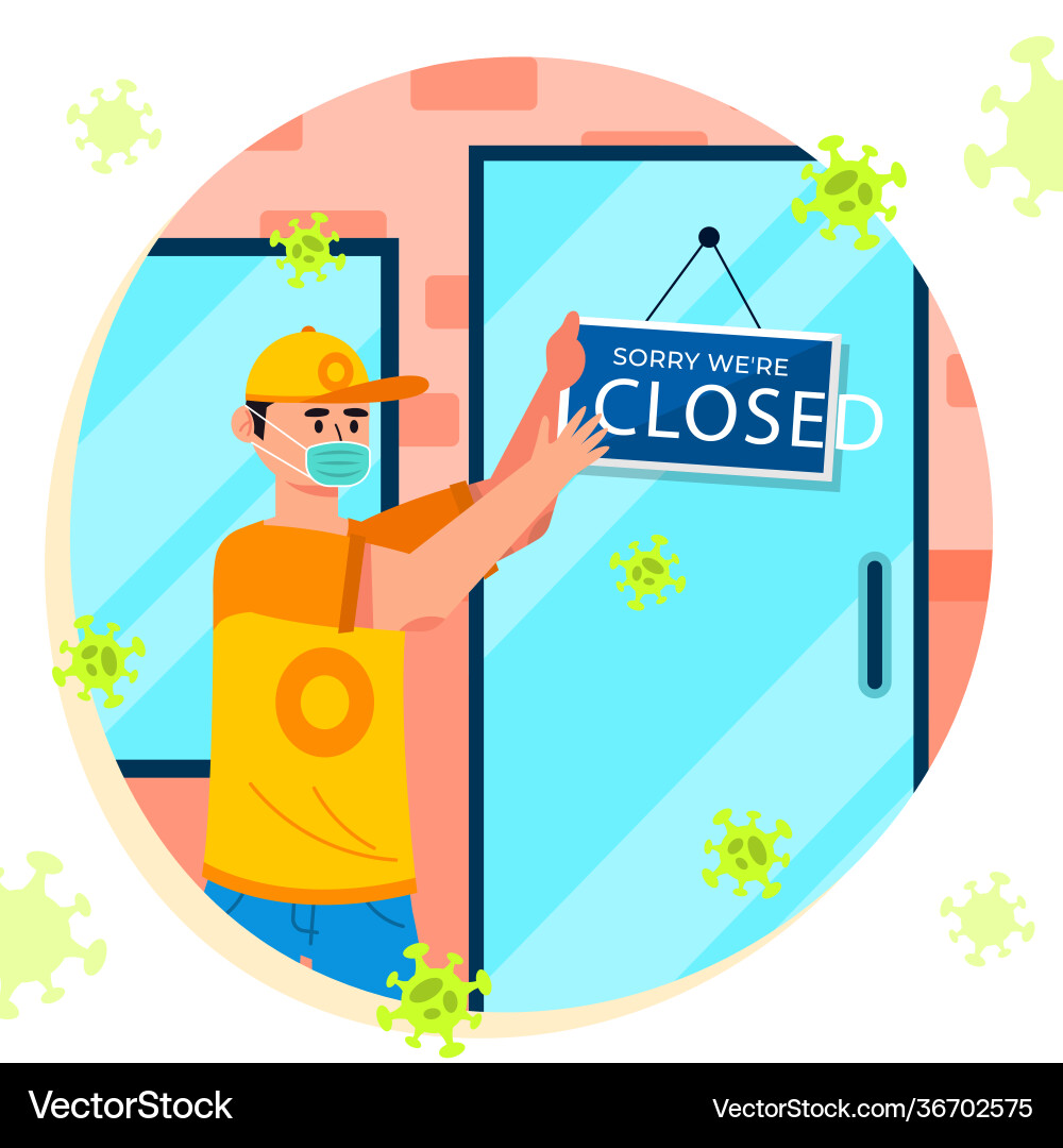 Organic flat man hanging a closed signboard Vector Image