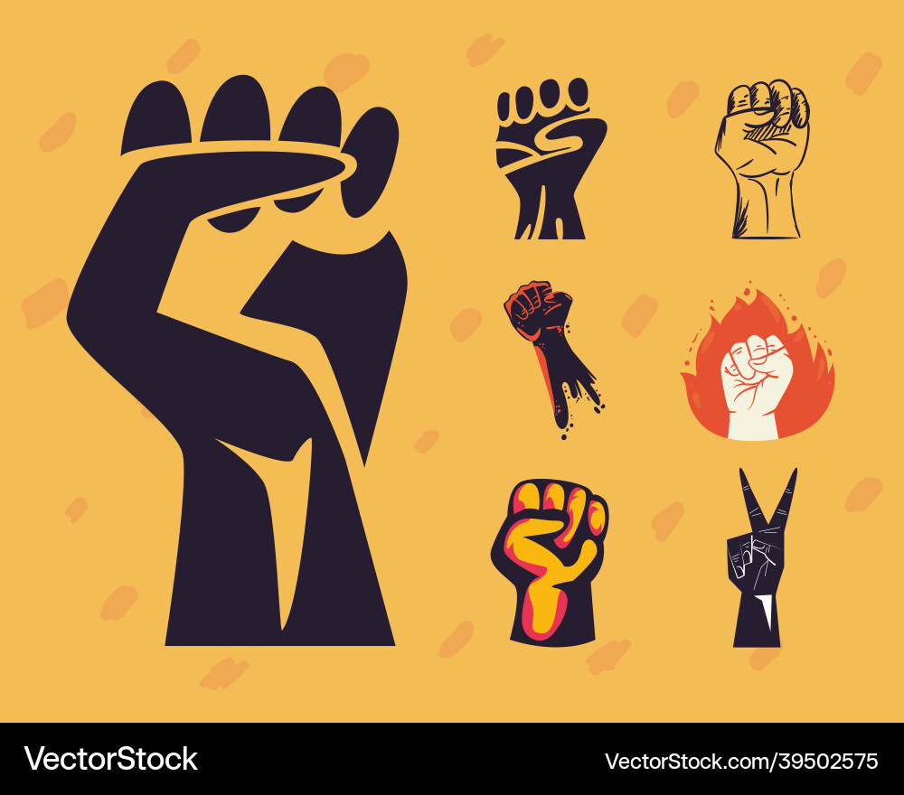 Protest fists hands icon collection Royalty Free Vector