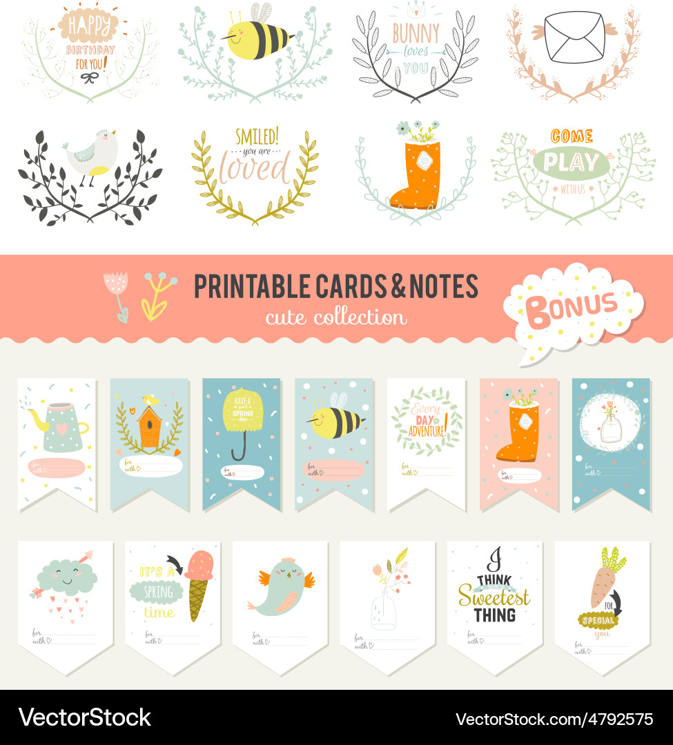 Set of cards notes and stickers with cute Vector Image